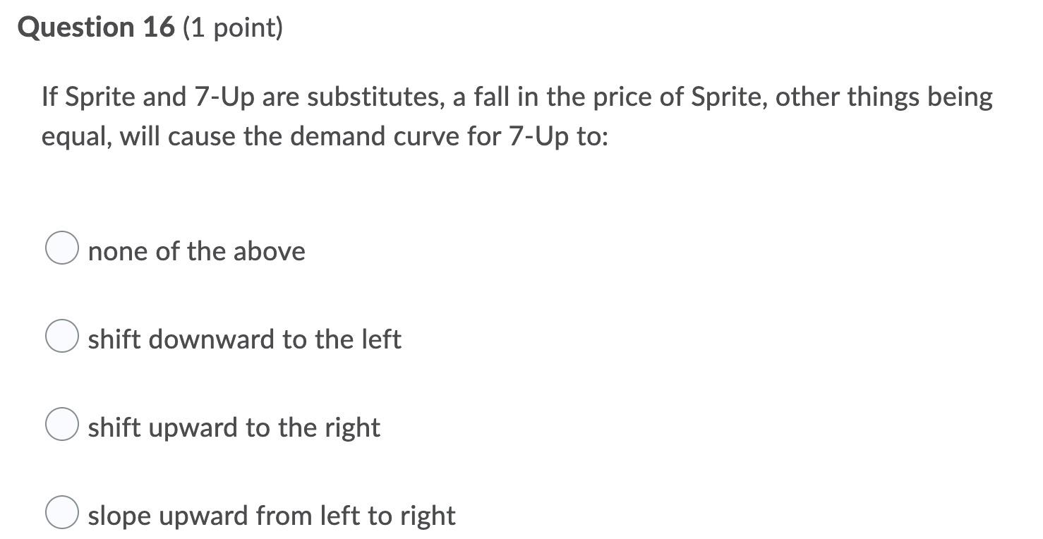 Solved Question 16 (1 point) If Sprite and 7-Up are | Chegg.com