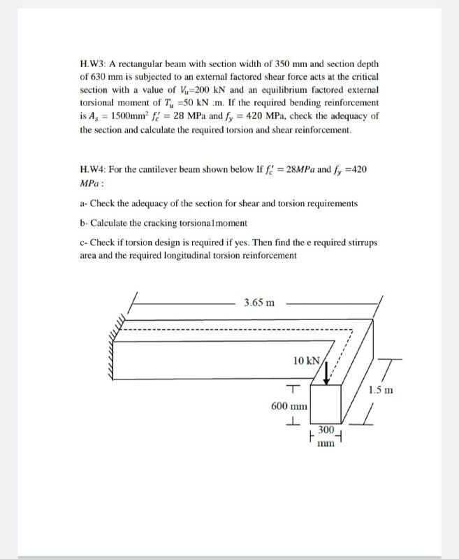 Solved H.W3: A rectangular beam with section width of 350 mm | Chegg.com