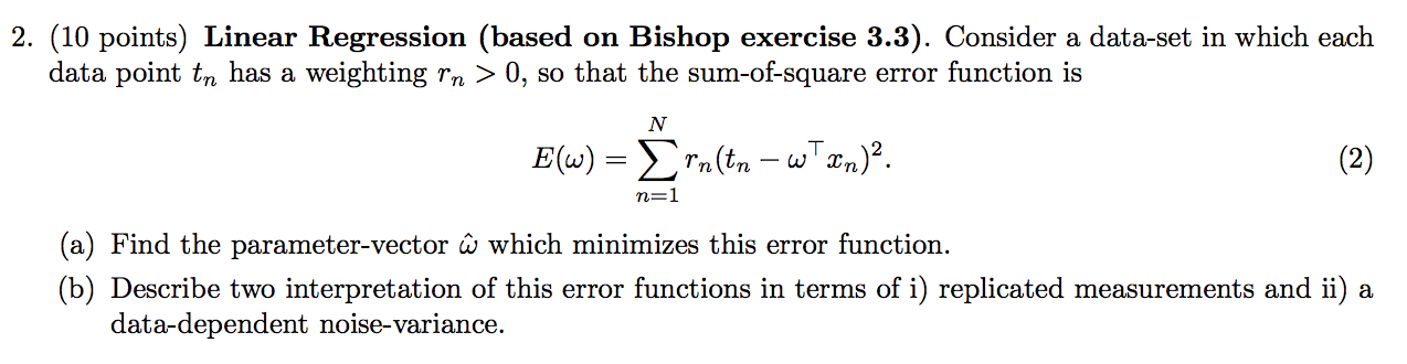 Solved 2. (10 points) Linear Regression (based on Bishop | Chegg.com