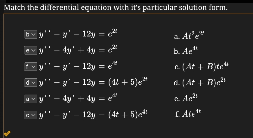 Solved Match the differential equation with it's particular | Chegg.com