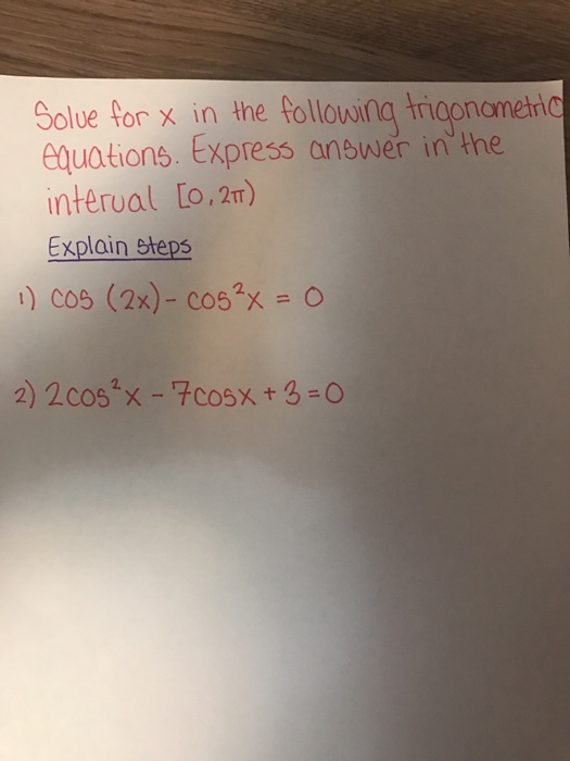 Solved Solve for x in the following trigonometric equations. | Chegg.com