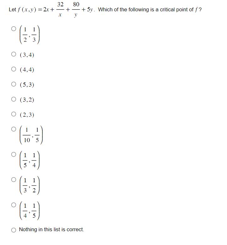 Solved Let f(x,y)=2x+x32+y80+5y. Which of the following is a | Chegg.com