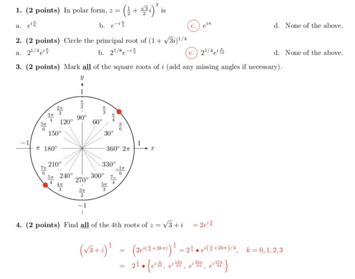 Solved İ. (2 points) In polar form. :-G +9)3 is a.ε c.e d. | Chegg.com