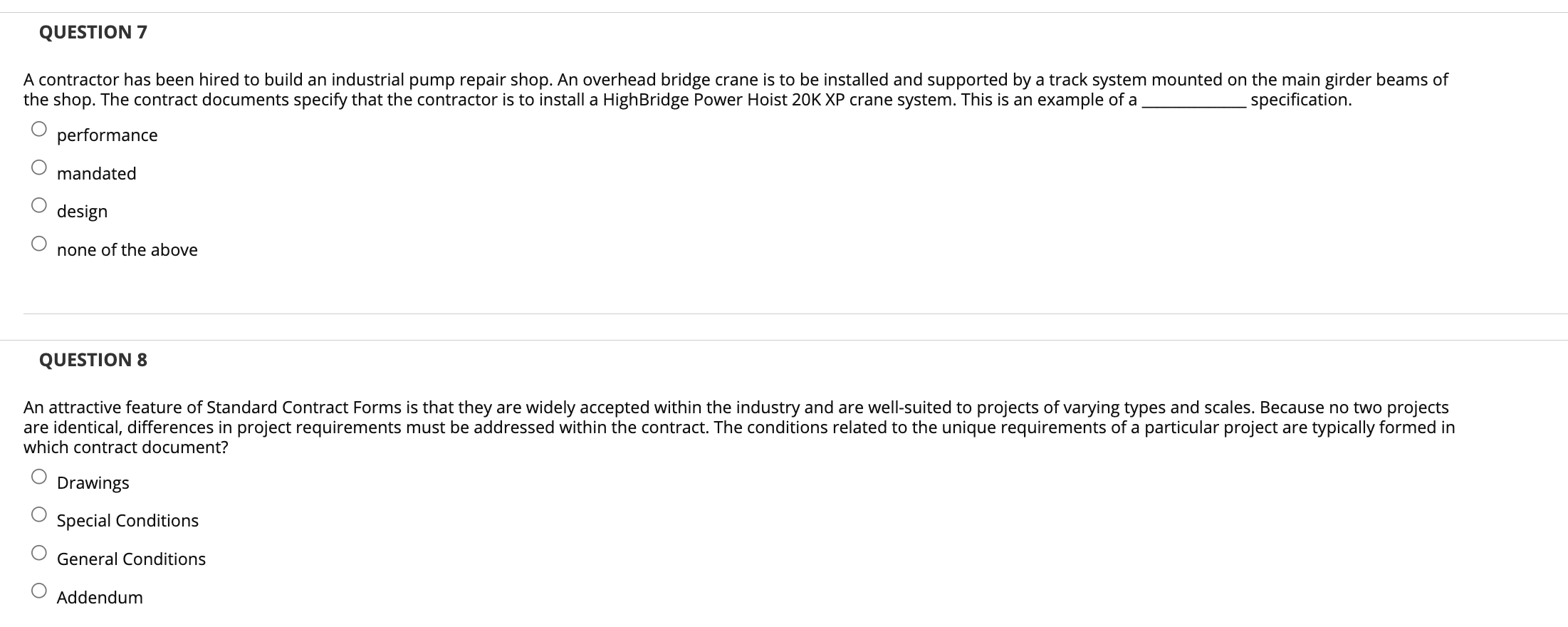 Solved QUESTION 7the shop. The contract documents specify | Chegg.com