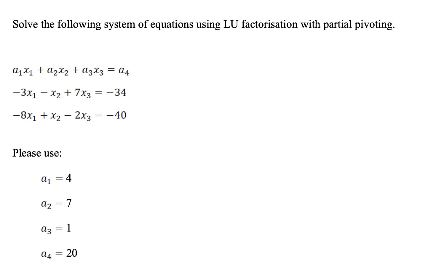 Solve The Following System Of Equations Using Lu