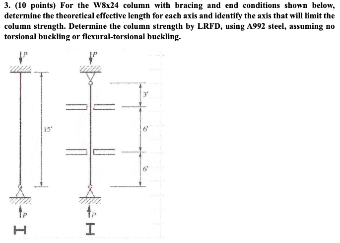 Solved 3. (10 points) For the W8x24 column with bracing and | Chegg.com