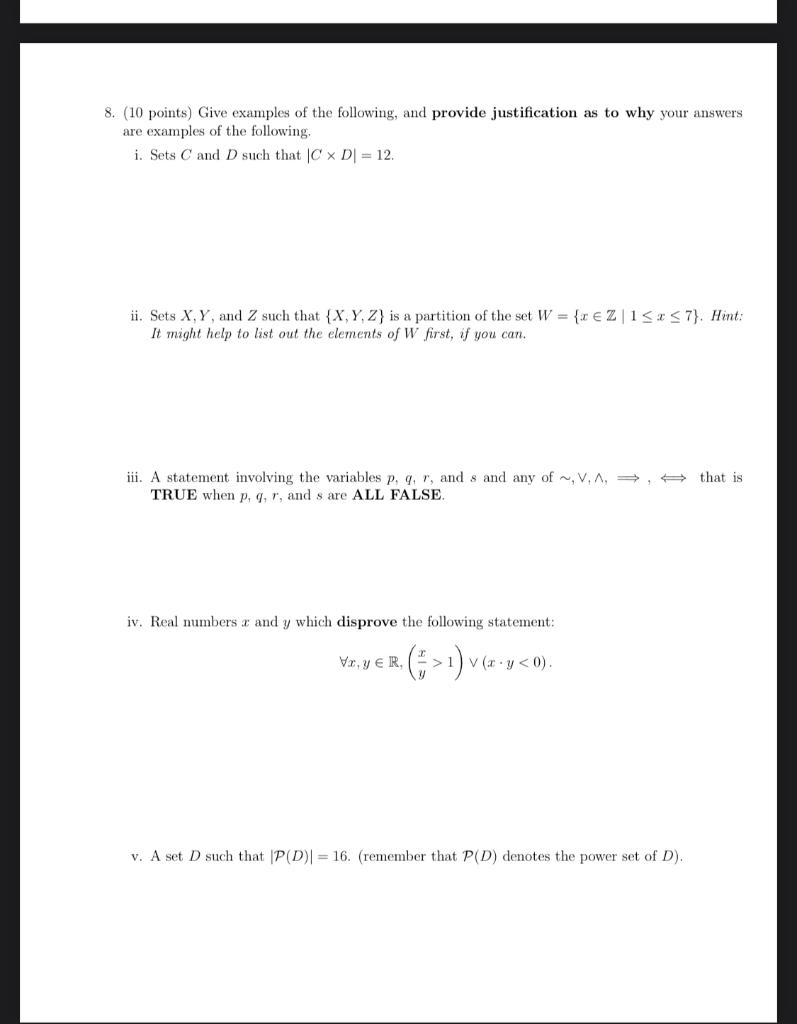 Solved 8. (10 points) Give examples of the following, and | Chegg.com