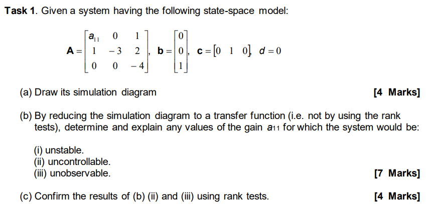 Solved Task 1. Given a system having the following | Chegg.com
