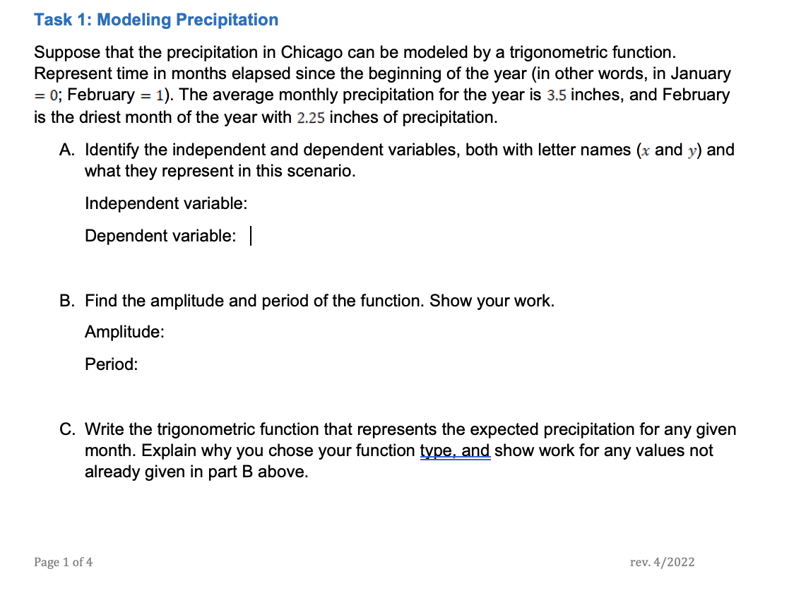 Solved Task 1: Modeling PrecipitationSuppose that the | Chegg.com
