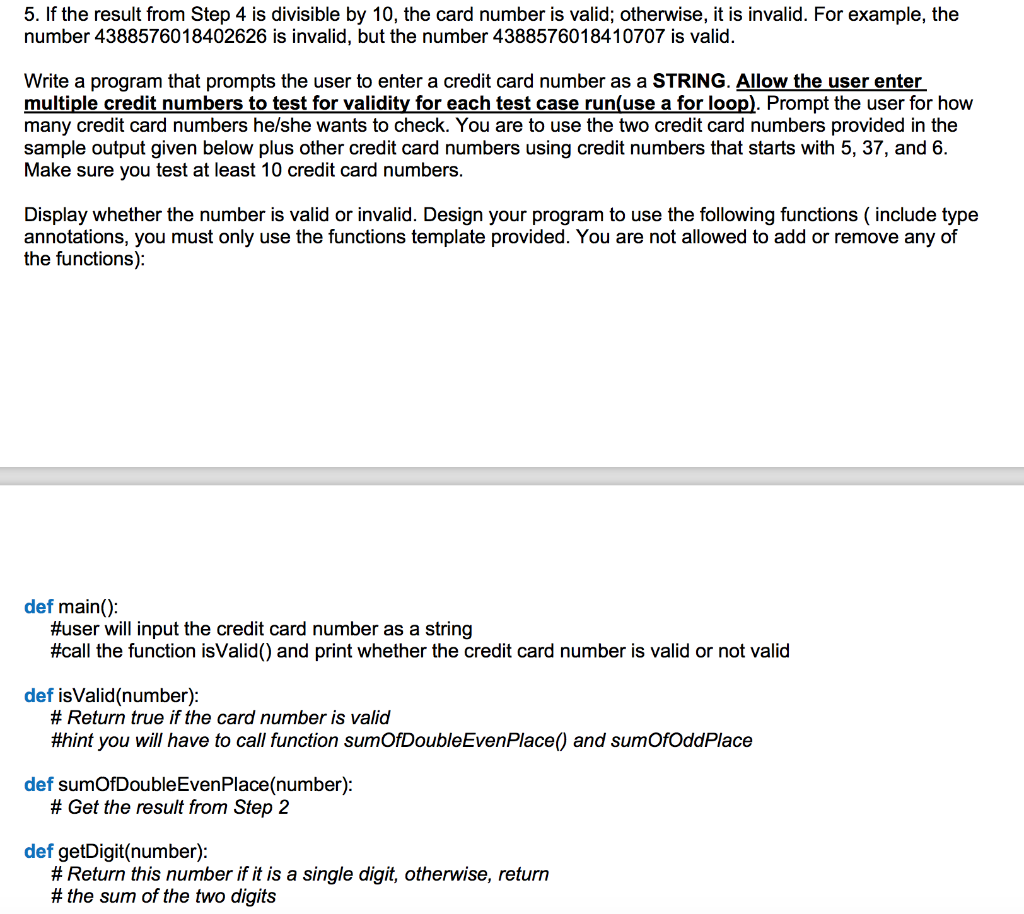 Solved Credit Card Number Validation Program Credit Card