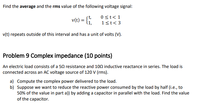 Solved Find the average and the rms value of the following | Chegg.com