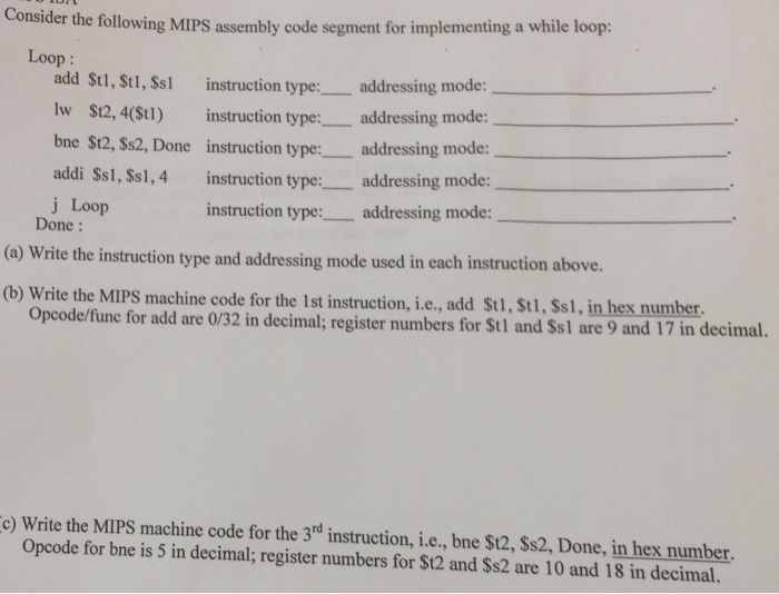 Solved r the following MIPS assembly code segment for | Chegg.com