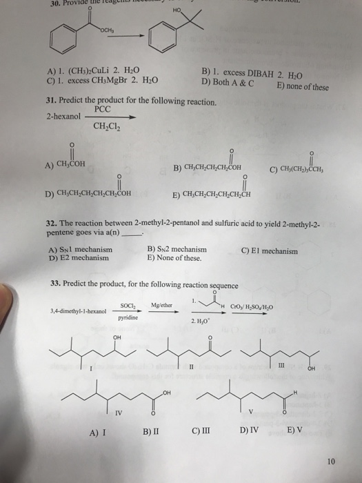 Solved 30. Provide the leag A) 1. (CH:)2CuLi 2. Ho C) 1. | Chegg.com