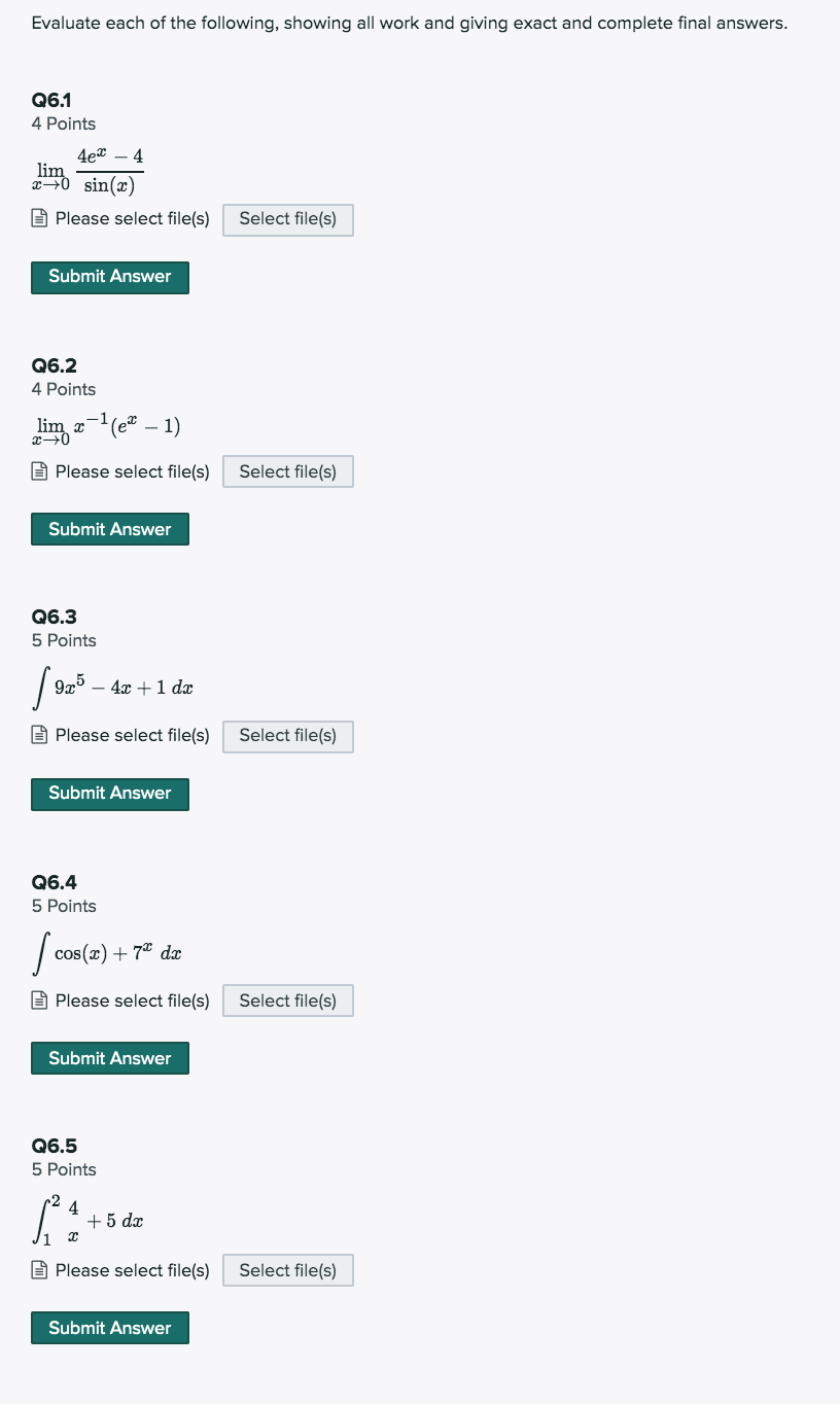 Solved Evaluate each of the following, showing all work and | Chegg.com