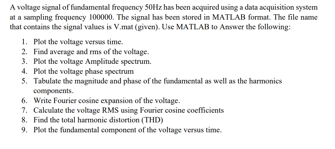 Solved A voltage signal of fundamental frequency 50Hz has | Chegg.com