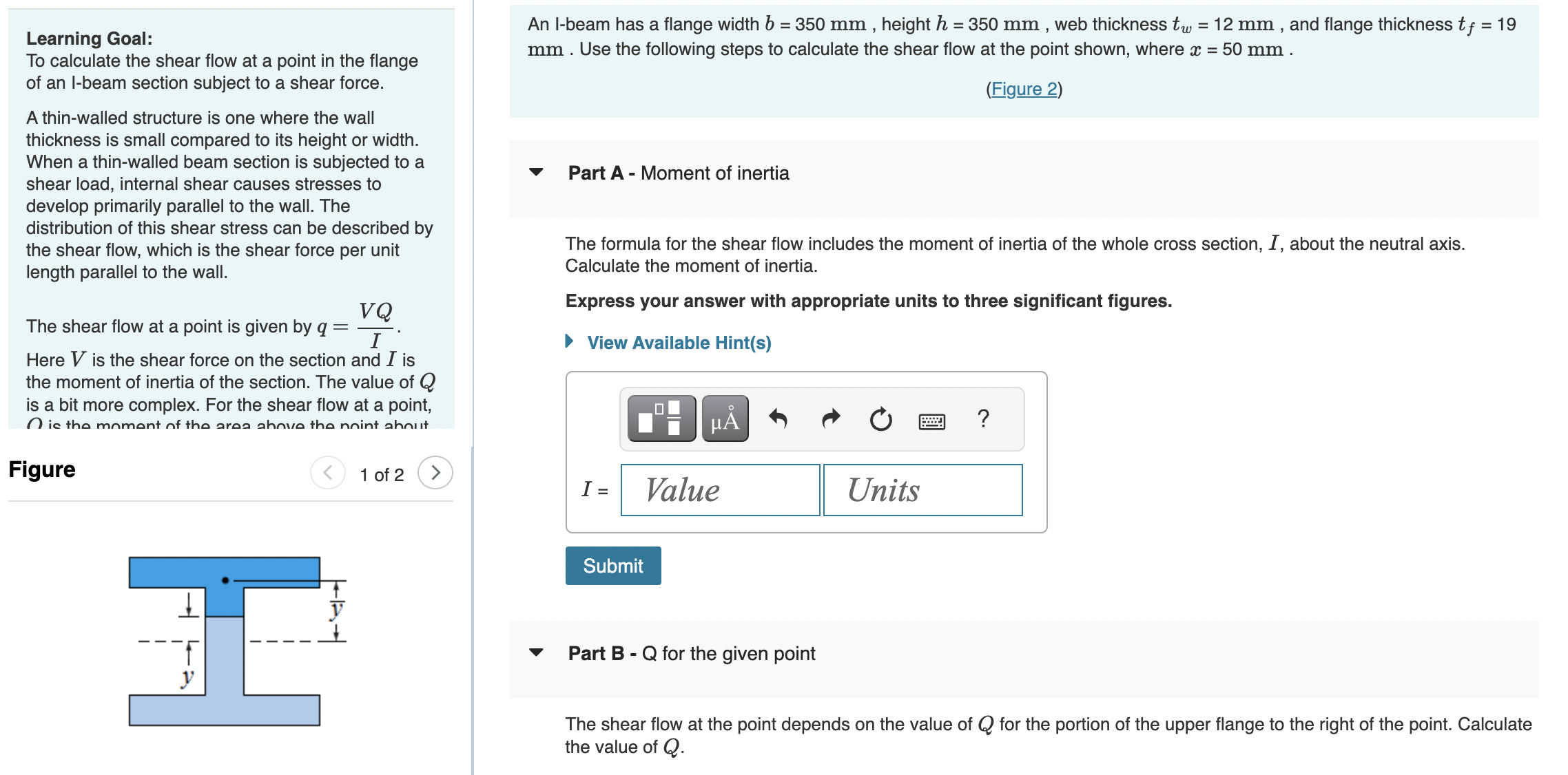Learning Goal: To calculate the shear flow at a point | Chegg.com