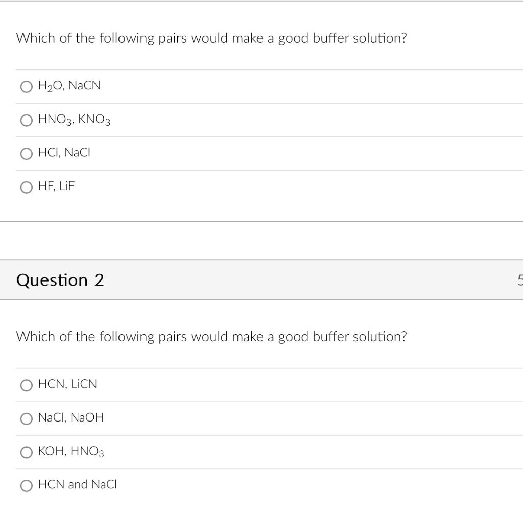 Solved Which of the following pairs would make a good buffer | Chegg.com