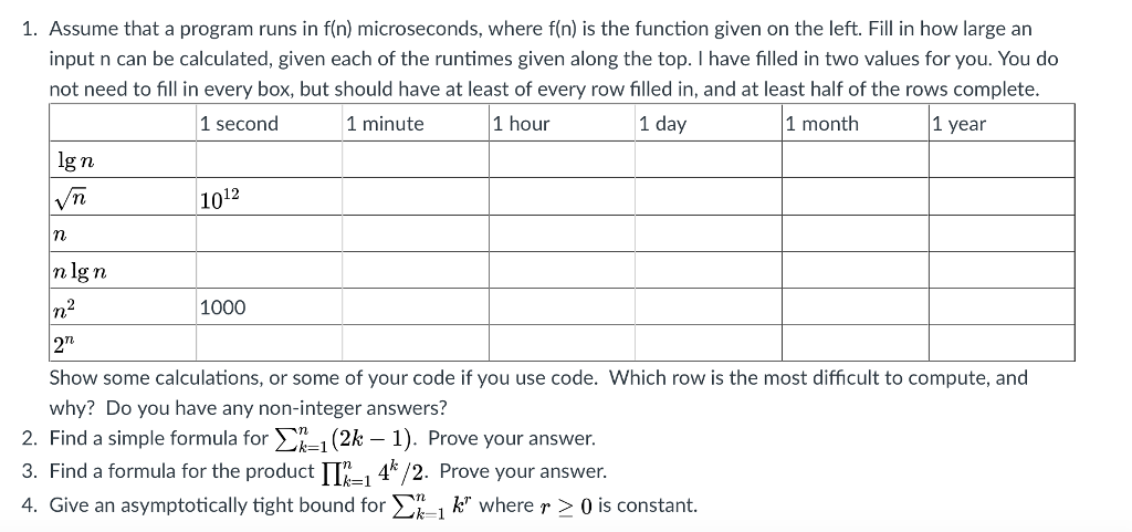 Solved 1 Assume That A Program Runs In F N Microseconds