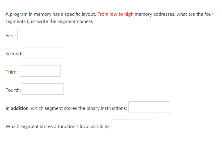 Solved A program in memory has a specific layout. From low | Chegg.com