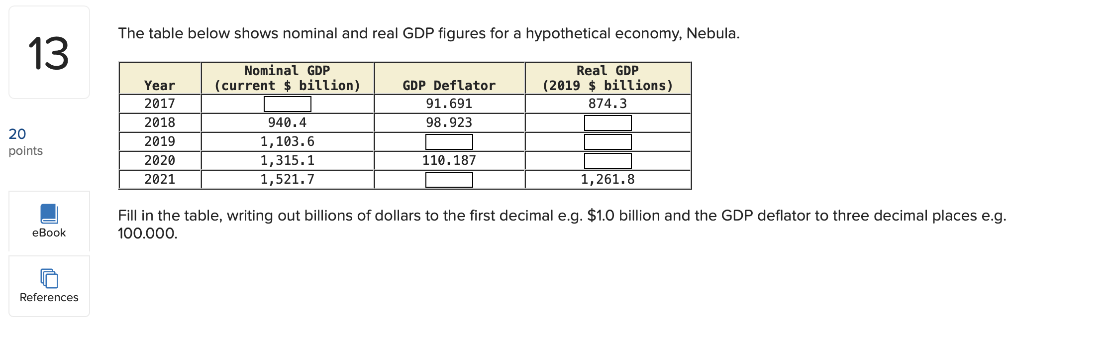 Solved The table below shows nominal and real GDP figures | Chegg.com
