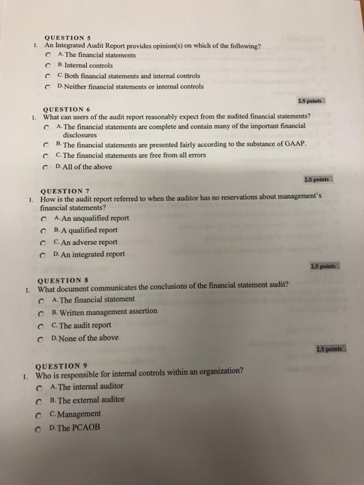 Solved QUESTION 5 An Integrated Audit Report provides | Chegg.com