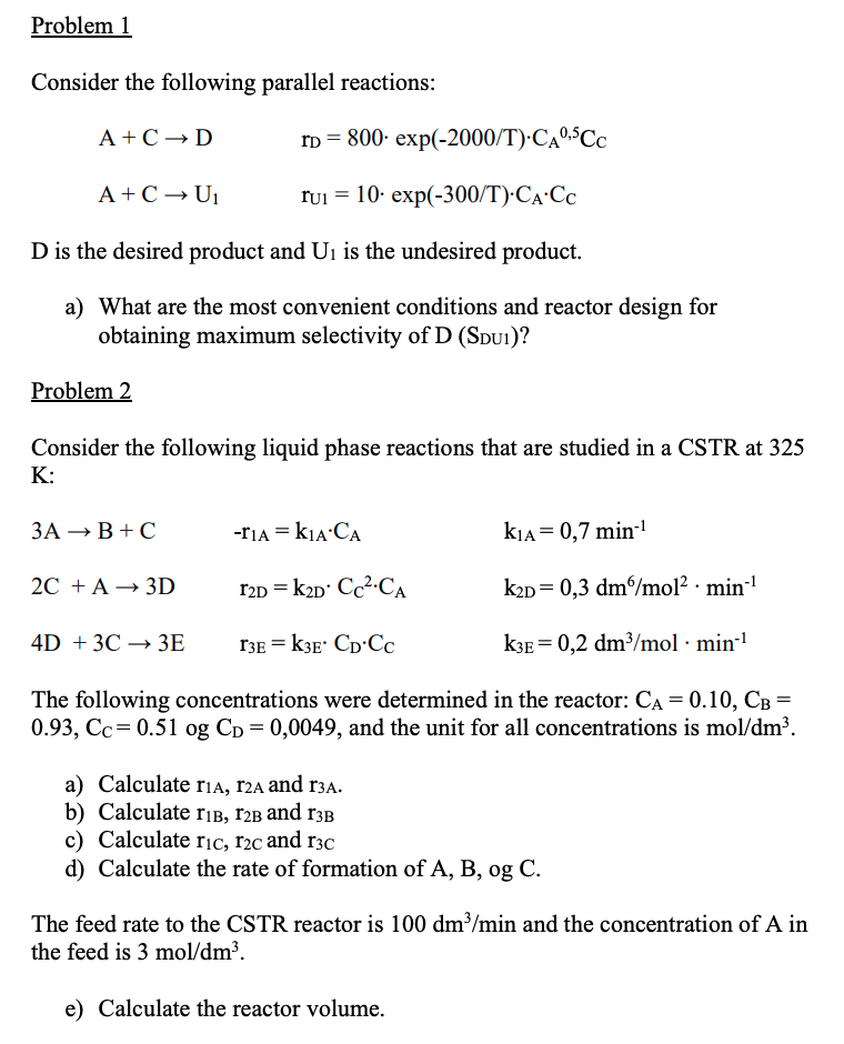 Solved Consider the following parallel reactions: | Chegg.com