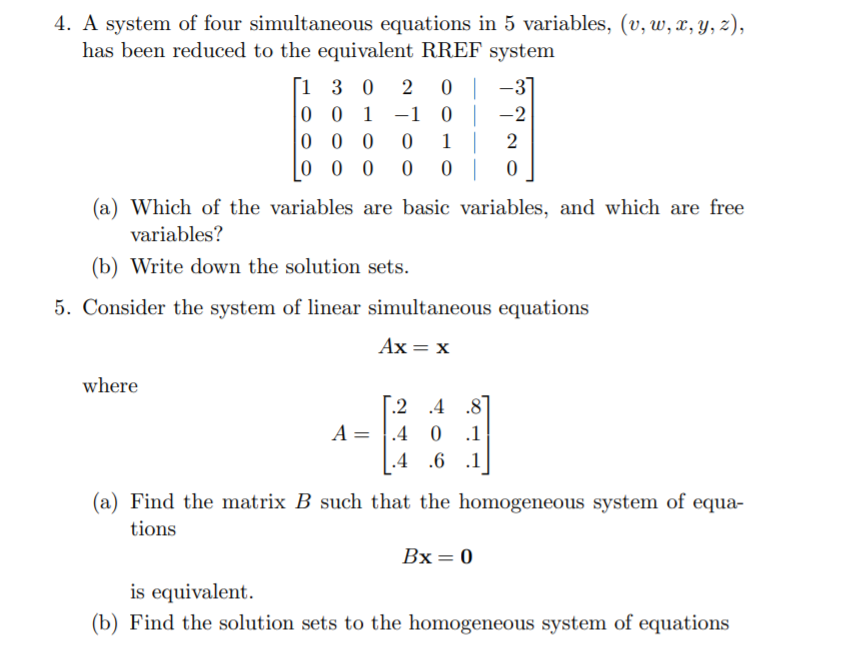 Solved 4. A system of four simultaneous equations in 5 | Chegg.com