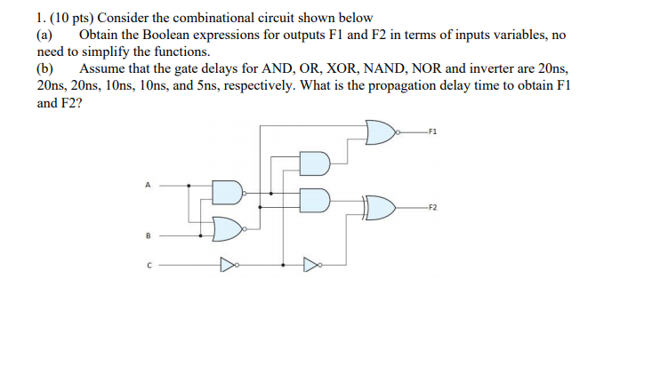 Solved 1. (10 pts) Consider the combinational circuit shown | Chegg.com