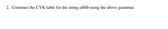 Solved 2. Construct the CYK-table for the string abbb using | Chegg.com