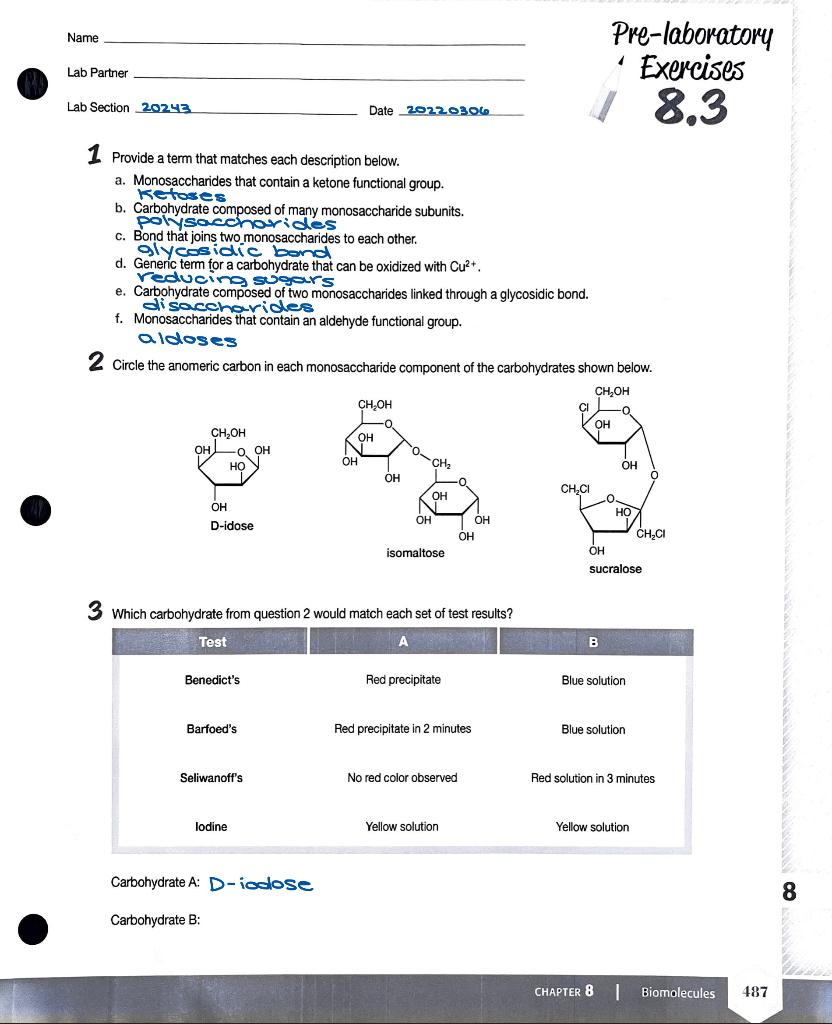 Solved Name Lab Partner Pre-laboratory • Exercises 18.3 Lab | Chegg.com