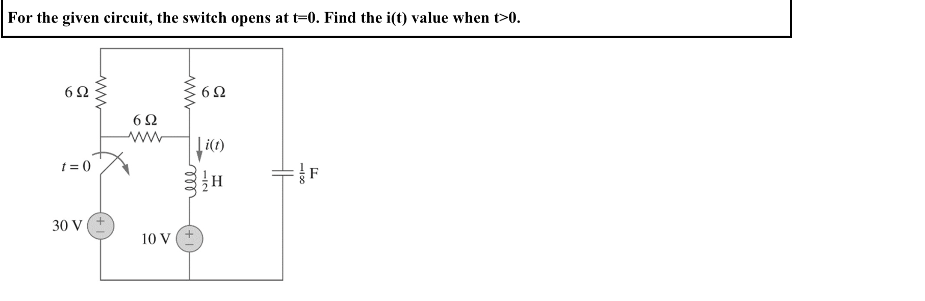Solved For the given circuit, the switch opens at t=0. Find | Chegg.com