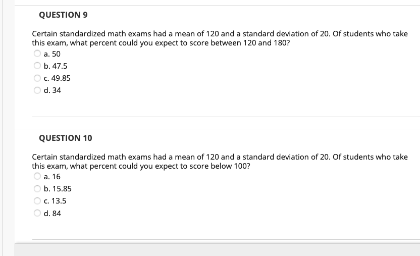 Solved QUESTION 1 1 Certain standardized math exams had a | Chegg.com