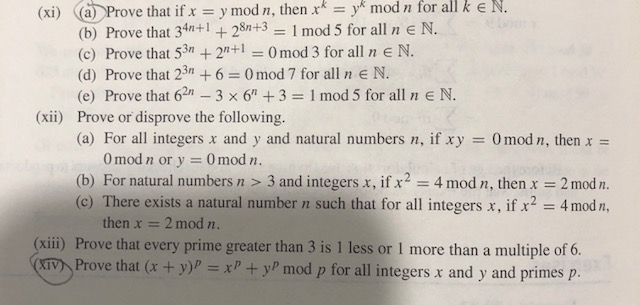 Solved (a) Prove that if x = y mod n, then xymod n for all k | Chegg.com