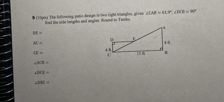 Solved 9 (10pts) The following patio design is two right | Chegg.com