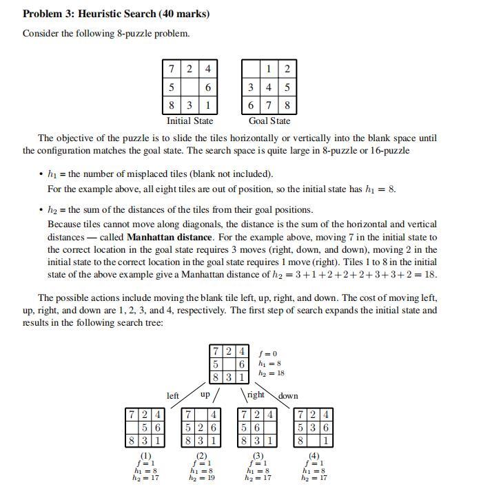 Solved Question : Perform A* search with the heuristic | Chegg.com