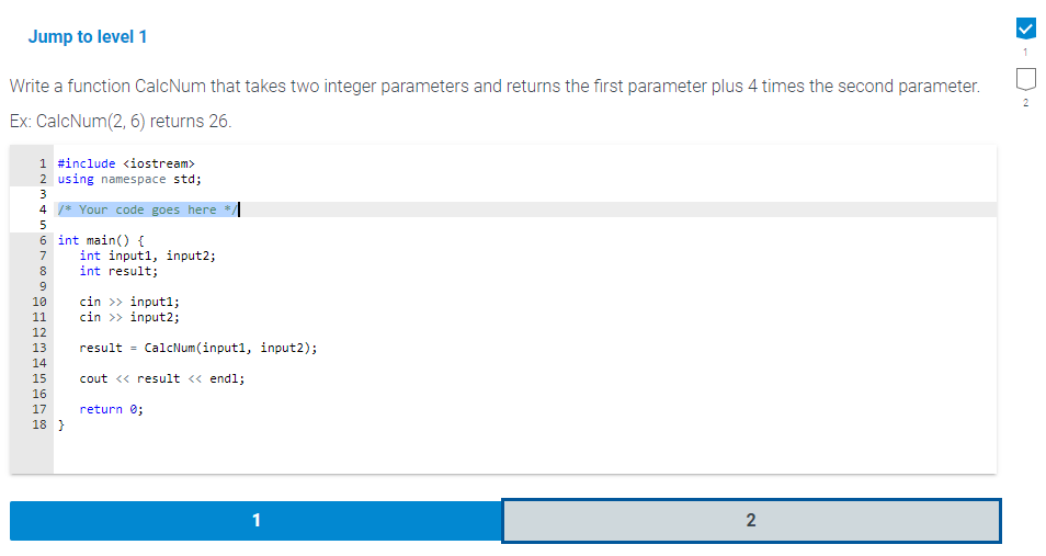 Solved Jump To Level 1 Write A Function CalcNum That Takes Chegg
