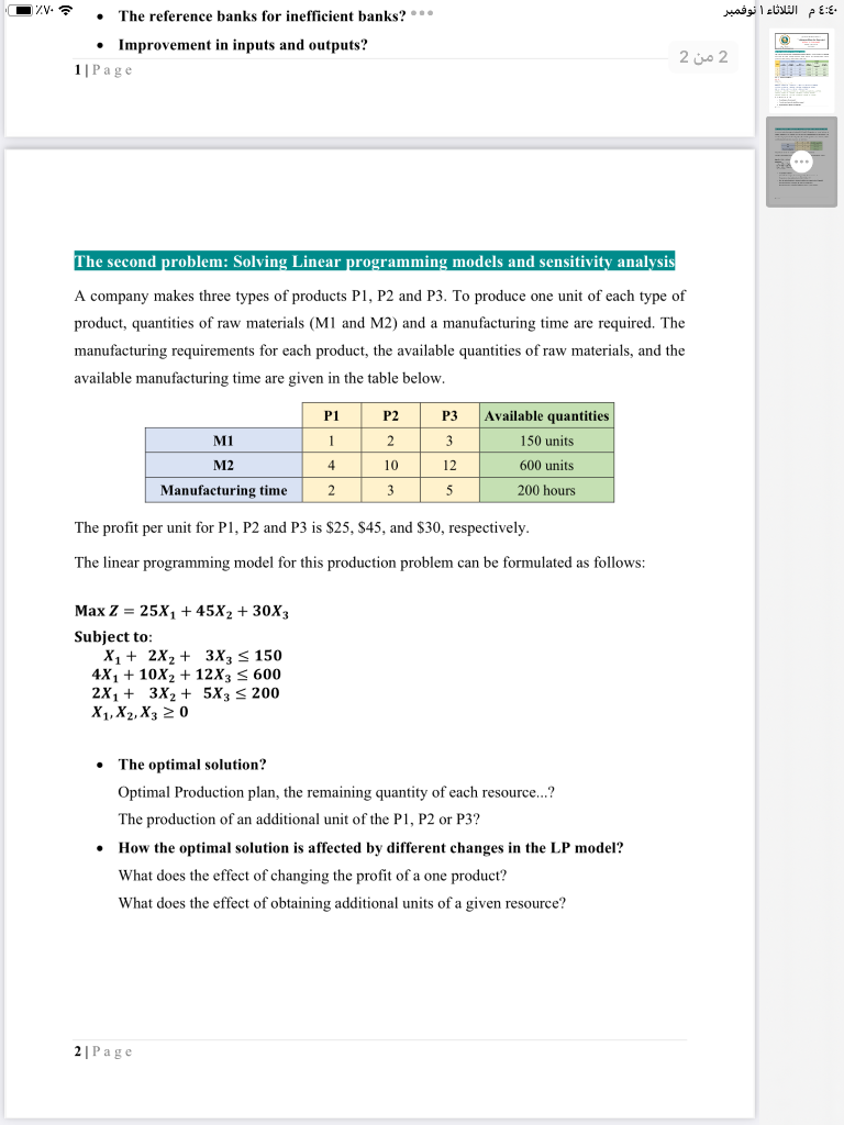 The second problem: Solving Linear programming models | Chegg.com