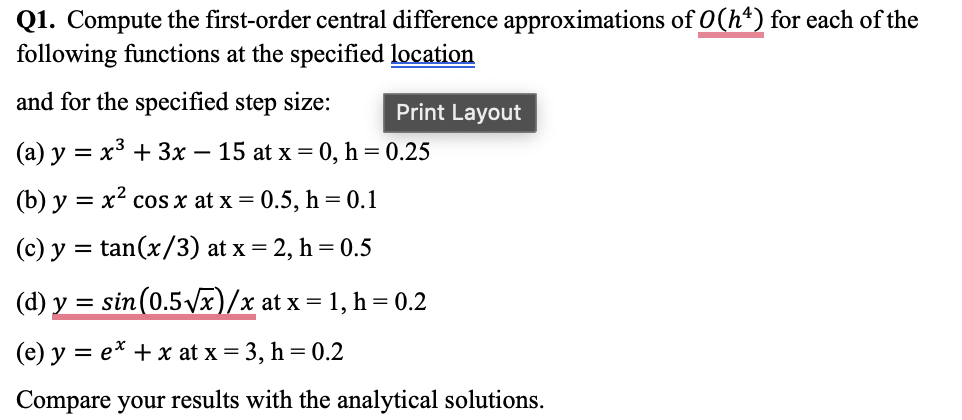 Solved Q1. ﻿Compute the first-order central difference | Chegg.com