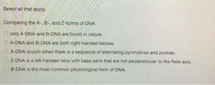 Solved The figure below depicts which form of DNA? Z-DNA | Chegg.com