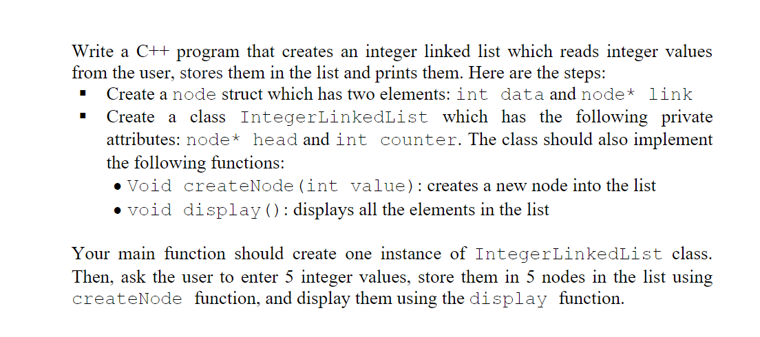 Solved Write A C Program That Creates An Integer Linked 