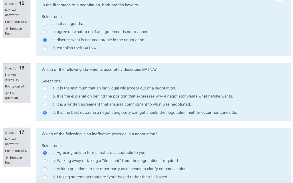 Solved Question 15 In the first stage of a negotiation, both | Chegg.com