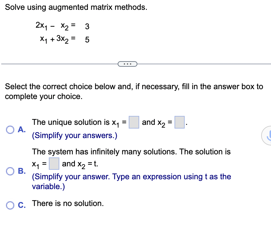 Solved Solve using augmented matrix methods. | Chegg.com