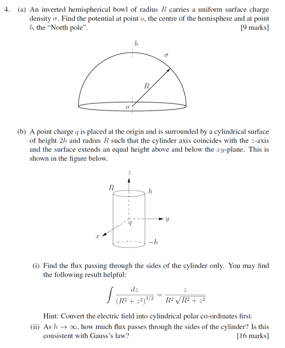 Solved 4. (a) An inverted hemispherical bowl of radius R | Chegg.com
