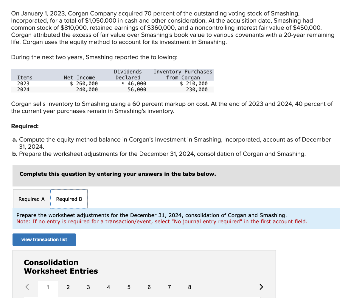 Solved On January 1, 2023, ﻿Corgan Company acquired 70 | Chegg.com