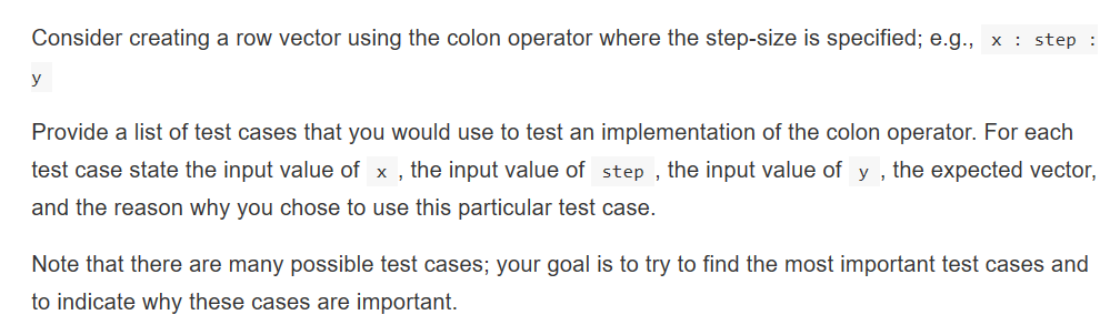 Solved Consider creating a row vector using the colon | Chegg.com