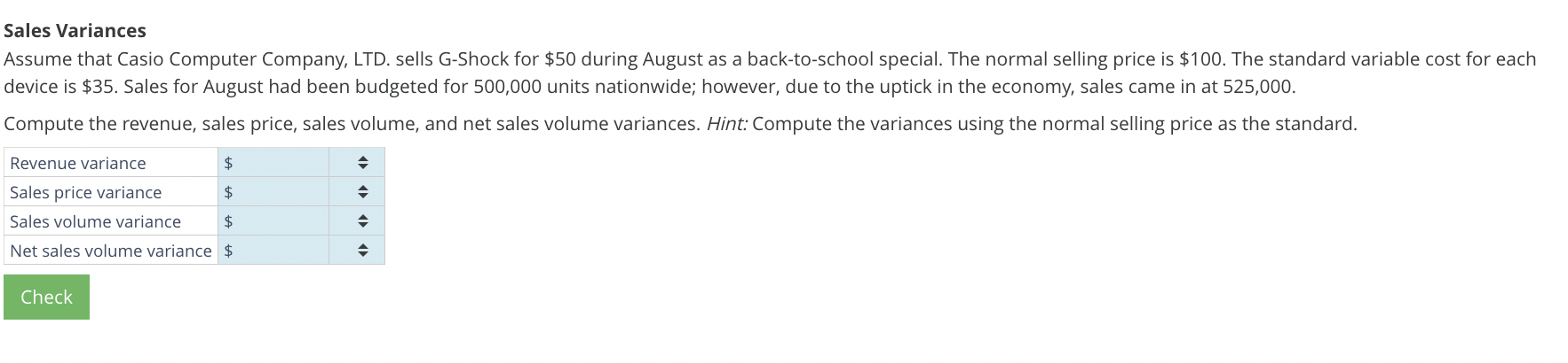 Solved Sales Variances Assume that Casio Computer Company, | Chegg.com