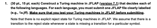 Solved 1. (30 pt., 15 pt. each) Construct a Turing machine | Chegg.com
