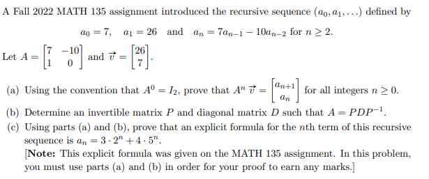 Solved A Fall 2022 MATH 135 assignment introduced the | Chegg.com