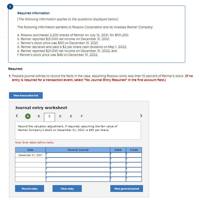 Solved Requlred Information [The following Information | Chegg.com