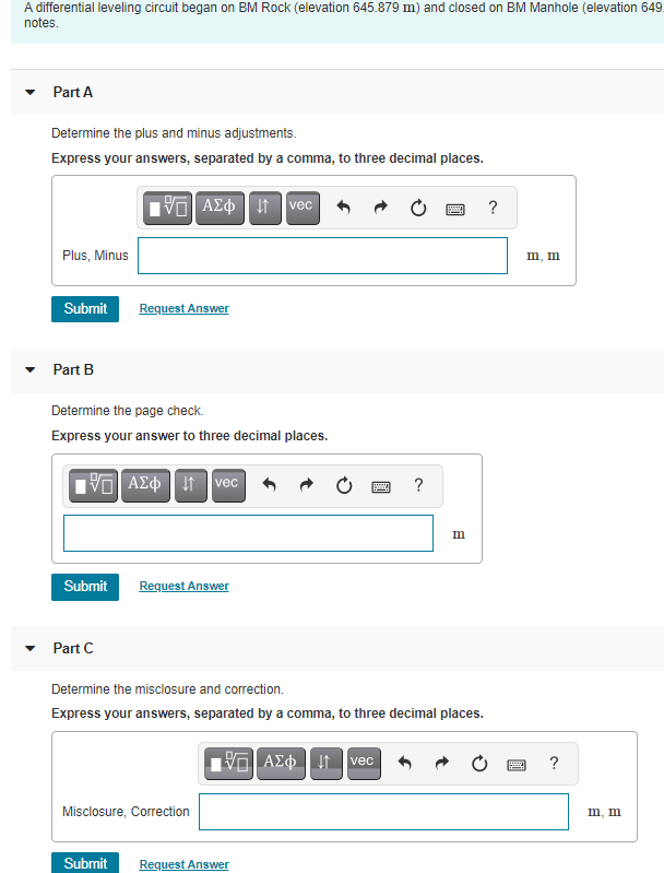 Solved A differential leveling circuit began on BM Rock | Chegg.com